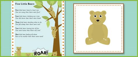 Early Learning Resources 5 Little Bears Number Rhyme Visual Aids