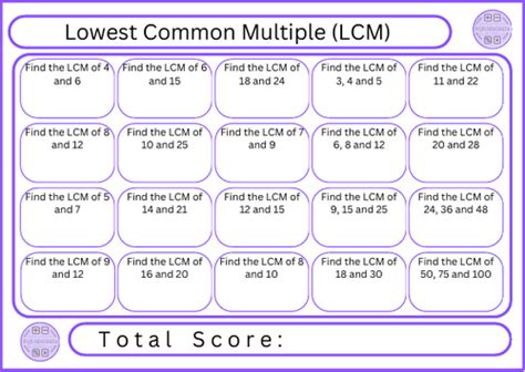 Lowest Common Multiple Lcm 20 Questions Teaching Resources