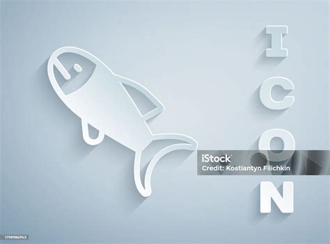 회색 배경에 격리 된 피시 아이콘을 잘라 용지 종이 아트 스타일 벡터 3차원 형태에 대한 스톡 벡터 아트 및 기타 이미지 3차원 형태 강 건강한 생활방식 Istock