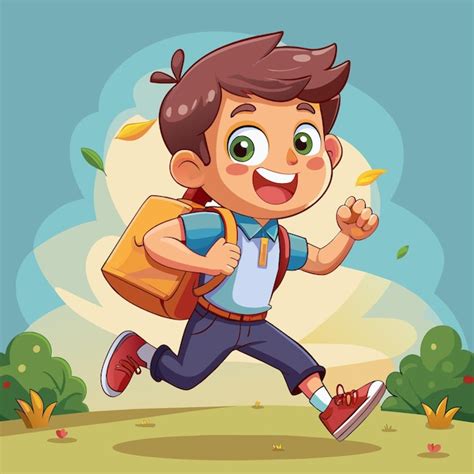 La Cara Del Chico Corre El Vector De La Bolsa De La Escuela Vector Premium