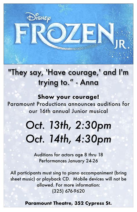 Auditions Frozen Jr — The Historic Paramount Theatre