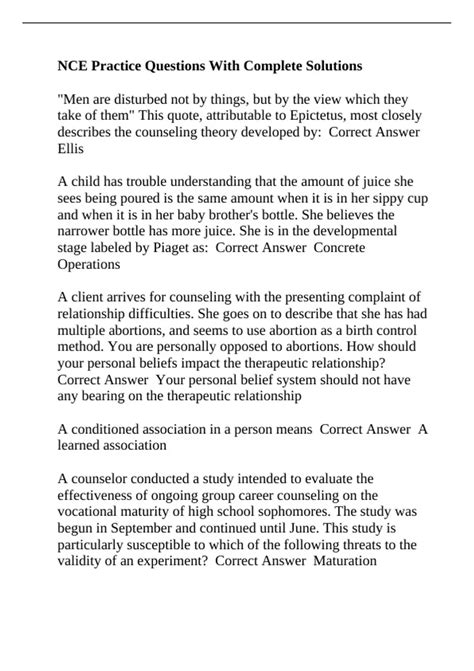 Nce Practice Questions With Complete Solutions Nce Stuvia Us