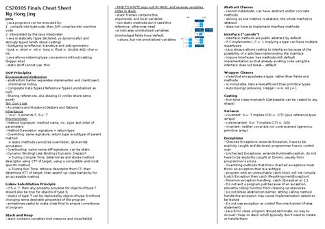 CS2030S Finals Cheat Sheet CS2030S Finals Cheat Sheet Ng Hong Jing Java Java Programs Can Be