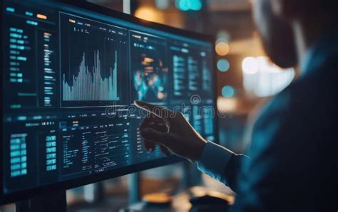 Businessman Analyzing Financial Data On Digital Screen With Charts And