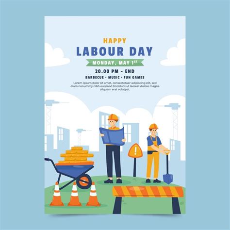 Free Vector Flat Vertical Poster Template For Labour Day Celebration
