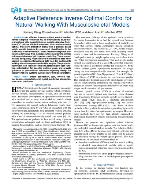 Pdf Adaptive Reference Inverse Optimal Control For Natural Walking With Musculoskeletal Models