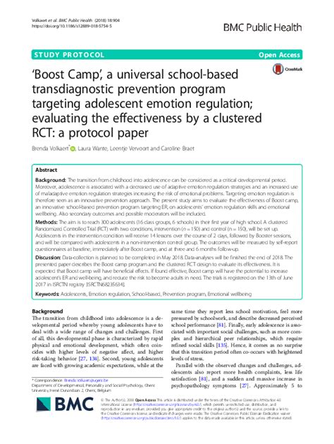 Pdf ‘boost Camp A Universal School Based Transdiagnostic Prevention Program Targeting