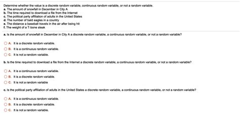 Determine Whether The Value Discrete Random Variable Continuous Random