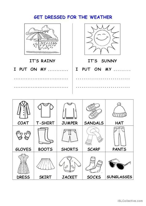 Get Dressed For The Weather Match The Clothes Suitable For The Weather And Complete Writing T