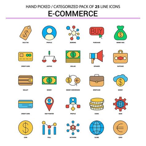 E Commerce Flat Line Icon Set Business Concept Icons Design Bag Basket Briefcase Png And