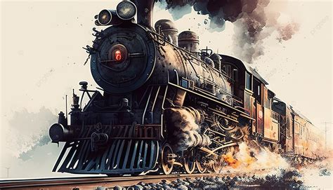 연기가 나오는 증기 기관의 예술 그림 기차 사진 기차 파워포인트 기차를 통해 배경 일러스트 및 사진 무료 다운로드