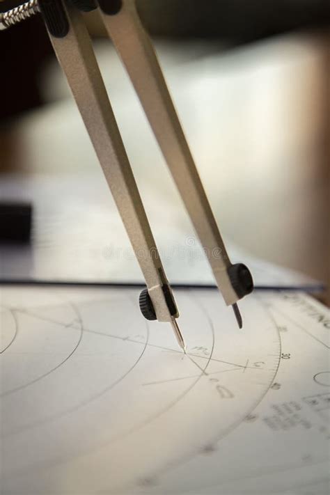 Closeup Of A Navigator S Radar Plotting Chart With A Triangle And Compass Divider Stock Image