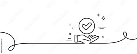 Approved Checkbox Line Icon Continuous One Line With Curl Accepted Sign Confirmed Symbol