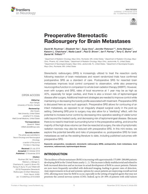 Pdf Preoperative Stereotactic Radiosurgery For Brain Metastases