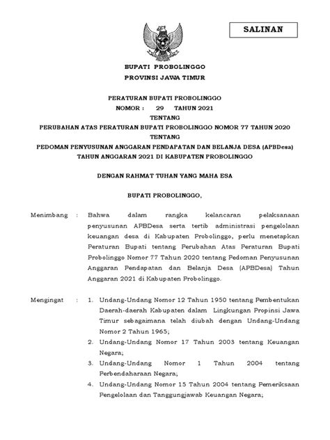 Pedum Apbdesa 2021 Perubahan Salinan Pdf