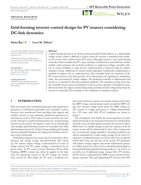 Pdf Grid‐forming Inverter Control Design For Pv Sources Considering Dc‐link Dynamics