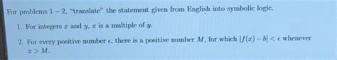 Solved For Problems 12 Translate The Statement Given Chegg Com