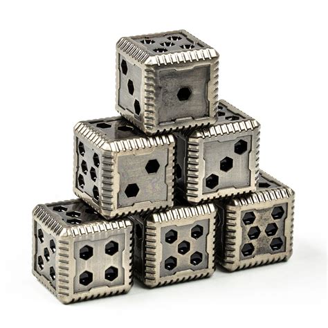Sci Fi Hex Metal 16mm D6 Dice 6 Pack Saberforge