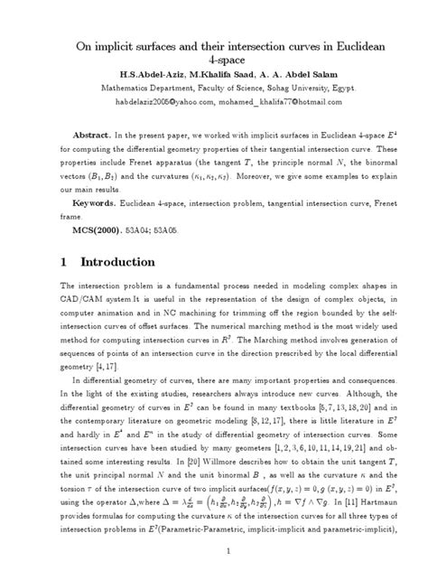 On Implicit Surfaces And Their Intersection Curves In Euclidean Pdf