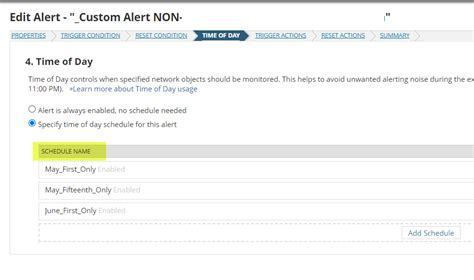 What Table Are The Alert Time Of Day Schedules Stored In Alert Lab The Solarwinds Platform