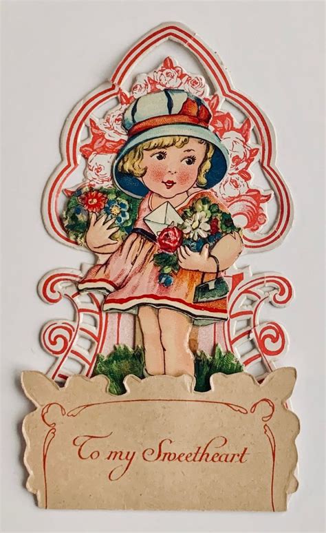 Vintage 1920s Valentine Card Die Cut Dimensional Pop Up Fold Out