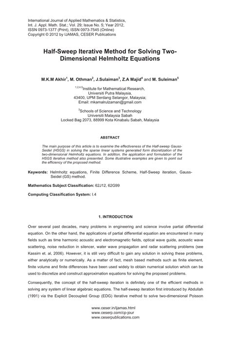 Pdf Half Sweep Iterative Method For Solving Two Dimensional Helmholtz Equations