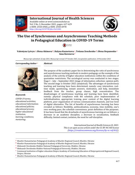 Pdf Use Of Synchronous And Asynchronous Teaching Methods In Pedagogical Education In Covid