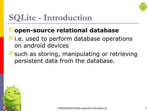 Android SQLite Database Oriented Application Development PPT