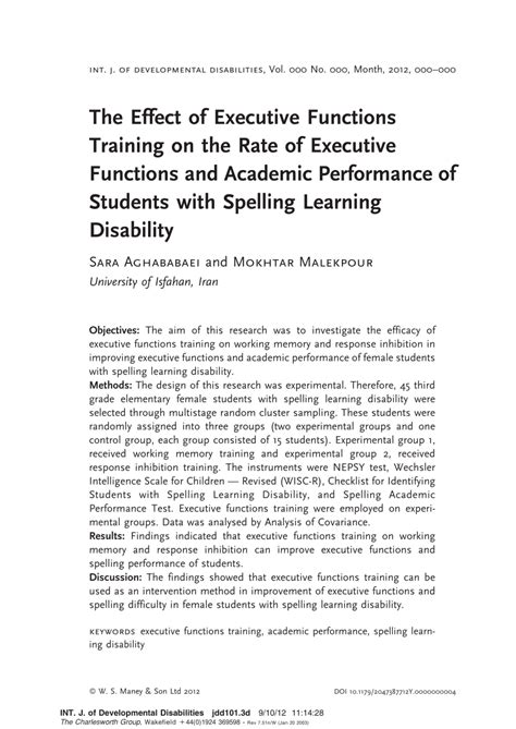 Pdf The Effect Of Executive Functions Training On The Rate Of Executive Functions And Academic