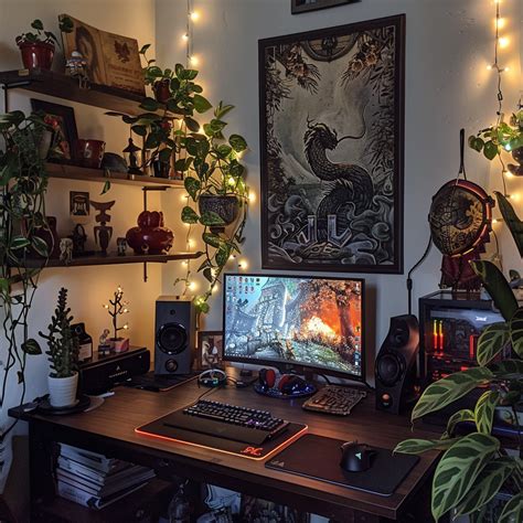 Cozy Gaming Setup With Greenery In 2025 Games Room Inspiration
