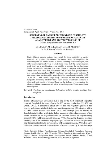Pdf Screening Of Carrier Materials To Formulate Trichoderma Harzianum