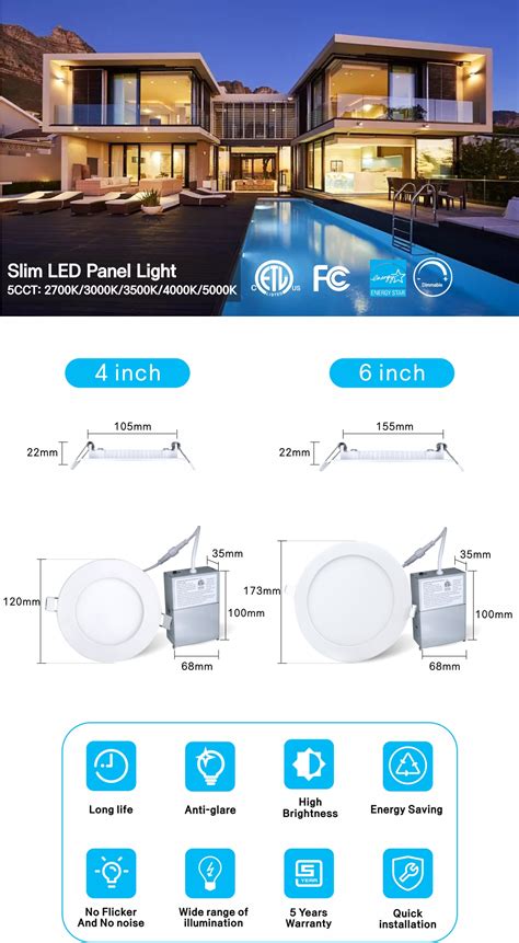 嵌入式发光二极管吸顶灯4 6英寸3cct 5cct可调光9w 12w 110v超薄黑色发光二极管筒灯，带接线盒 Buy Led天花灯 嵌入式led Etl 筒灯etl Product On