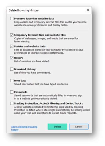 Clearing Internet Explorer Cache Dashboard