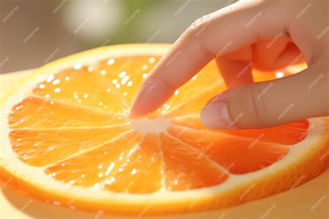 Premium Photo | Close up hand squeezing orange for juice