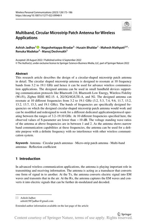 Multiband Circular Microstrip Patch Antenna For Wireless Applications Request Pdf