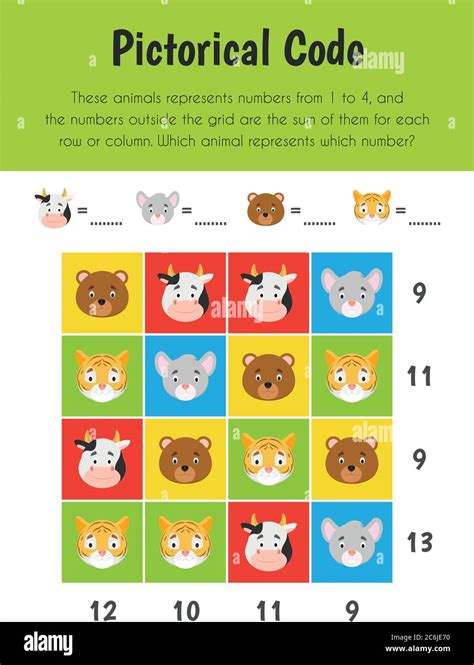 Pictorical Code Educational Sheet Primary Module For Numerical Ability