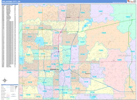 Color Cast Zip Code Style Wall Map Of Oklahoma City Ok By Market Maps