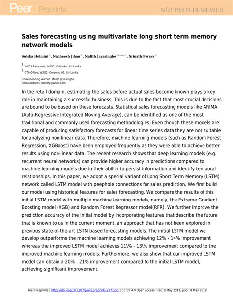 Pdf Sales Forecasting Using Multivariate Long Short Term Memory Network Models