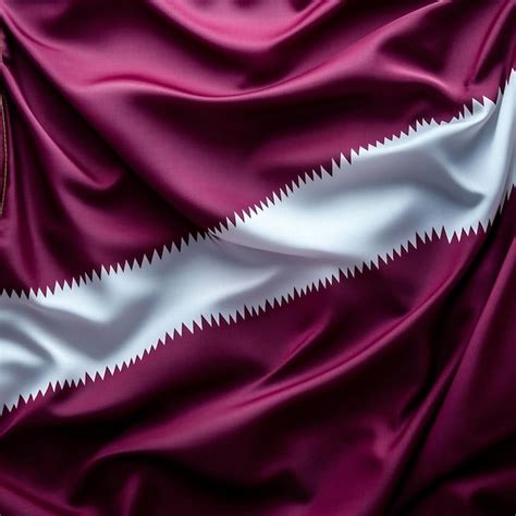 Flag Of Qatar Vibrant Colors Emphasizing The Maroon Background With A Serrated White Band
