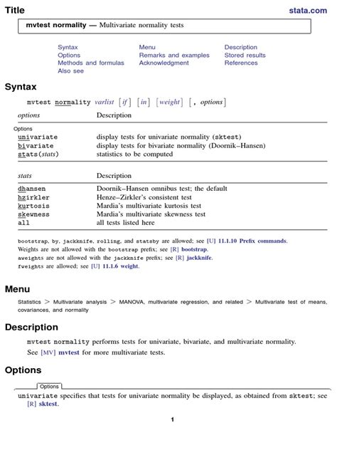 Stata Guide To Multivariate Normality Tests Pdf Chi Squared Distribution Skewness