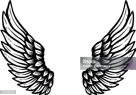 손으로 그려 독수리 날개 그림을 흰색 배경에 고립 포스터 카드 배너 기호 상징 T셔츠를 위한 디자인 요소입니다 항공기 날개에 대한 스톡 벡터 아트 및 기타 이미지 Istock