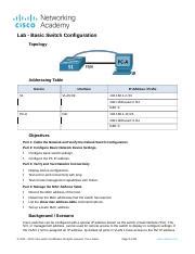 Lab Basic Switch Configuration Docx Lab Basic Switch Configuration Topology Addressing