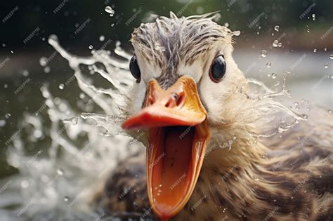 Retrato De Un Pato Enojado Con El Pico Abierto Foto Premium