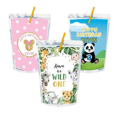 염소 자리 주스 라벨 핑크 마우스 베이비 샤워 세례 카프리 태양 생일 어린이 만화 레이블 야생 정글 장식 커스텀 Aliexpress