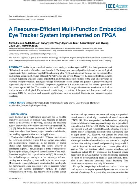 Pdf A Resource Efficient Multi Function Embedded Eye Tracker System Implemented On Fpga