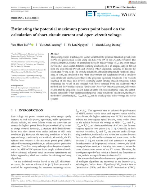 86 24 Iet Power Electronics 2024 Estimating The Potential Maximum Power Point Based On The