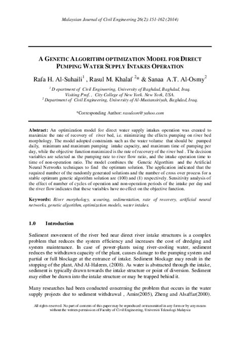 Pdf A Genetic Algorithm Optimization Model For Direct Pumping Water Supply Intakes Operation