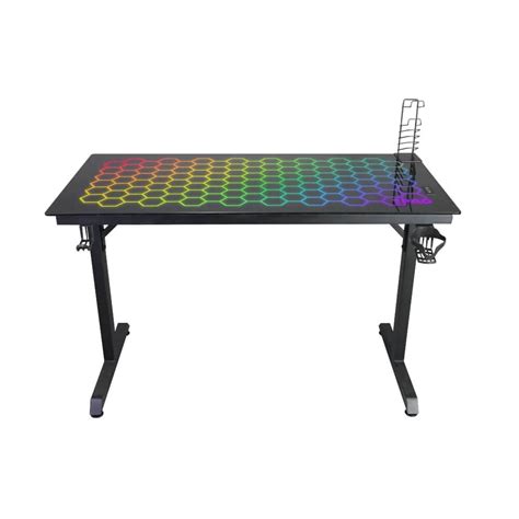 X Game Desk Wled Gaming Desk With Glass Top And Hexagon Rgb Design