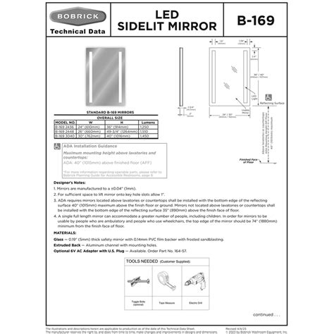 Bobrick B 169 2436 Led Backlit Mirror Sidelit 24x36
