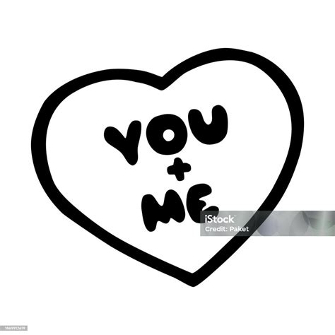 단어와 함께 선으로 그려진 하트 손 당신 플러스 나 벡터 일러스트 레이 션 개념에 대한 스톡 벡터 아트 및 기타 이미지 개념 검은색 귀여운 Istock